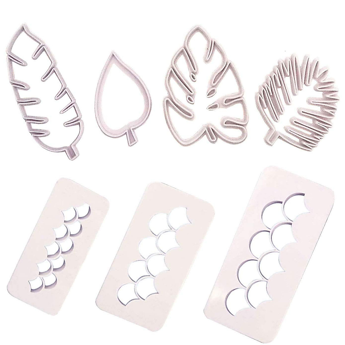 7 Pack Cake Fondant Embossing Mold Mermaid Scales Tropical Leaf Cookie Cutters Biscuit Moulds for Sugarcraft Fondant Baking Mold Cupcake Decorating