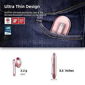 NexiGo Air T2 (Gen 2) Ultra-Thin Wireless Earbuds, Qualcomm QCC3040, Bluetooth 5.2, 4-Mic CVC 8.0 Noise Cancelling for Clear Calls, Volume Control, aptX, 28H Playtime, IPX5, Rose Gold