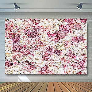 Avezano Floral Backdrop for Parties Photoshoot Pink Rose Flowers Wedding Birthday Party Baby Shower Bridal Shower Simulation Printing Flower Wall Photobooth Photography Background for Picture (7x5ft)