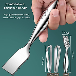 SUCCFLY Fish Scaler Set, Premium Fish Descaler Tool, Stainless Steel Fish Scale Remover with Serrated Sawtooth Ergonomic Handle for Kitchen, Seafood Markets (Fish Scaler + 2 Pack Fish Bone Tweezers)