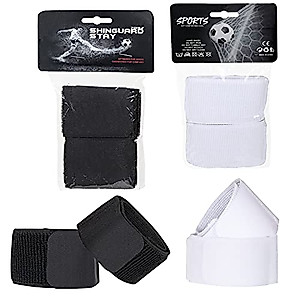 Shin Guard Straps, 4 PCS, Youth Soccer Shin Guard Stays, Elastic Shin Straps Soccer for Kicking Ball, Running, Cycling, Adjustable, Black and White Color in Package