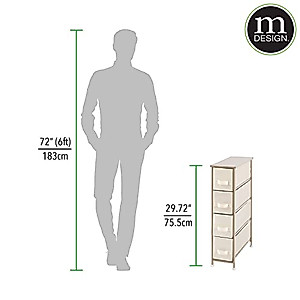 mDesign Narrow Dresser Storage Tower Stand with 4 Removable Fabric Drawers - Steel Frame, Wood Top Organizer for Bedroom, Entryway, Closet - Lido Collection - Cream/Gold