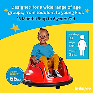 Kidzone 6V Electric Ride On Bumper Car for Kids & Toddlers 1.5-5 Years Old, DIY Sticker Baby Bumping Toy Gifts W/Remote Control, LED Lights & 360 Degree Spin, ASTM Certified