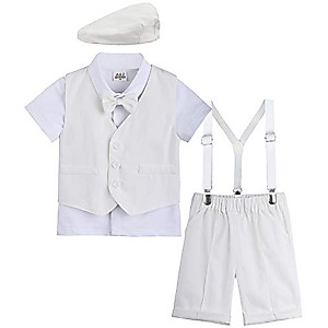 A&J DESIGN Baby Boy Baptism Outfits Toddler Christening Suits Wedding Ring Bearer Formal Suspenders Dress Clothes with Hat Ivory 3T