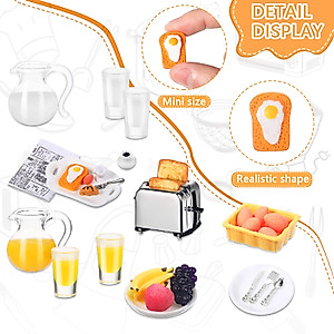 44 Pieces 1:12 Dollhouse Miniature Breakfast Kitchen Accessories Mini Toast Machine Bread Juice Milk Eggs Cups Fruits Plates Knife Fork Spoons for Dollhouse Kitchen Scene and Cake Topper Decor
