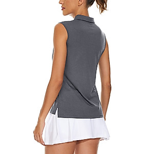 TACVASEN Womens Golf Shirt Sleeveless Polo Shirts Summer Shirts Active Tank Tops Casual Shirts Lightweight Shirts Breathable Shirts Dark Grey