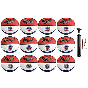 Jsport (Pack of 12) Official Size 7 Basketballs - Red/White/Blue Bulk Basketballs with Pump