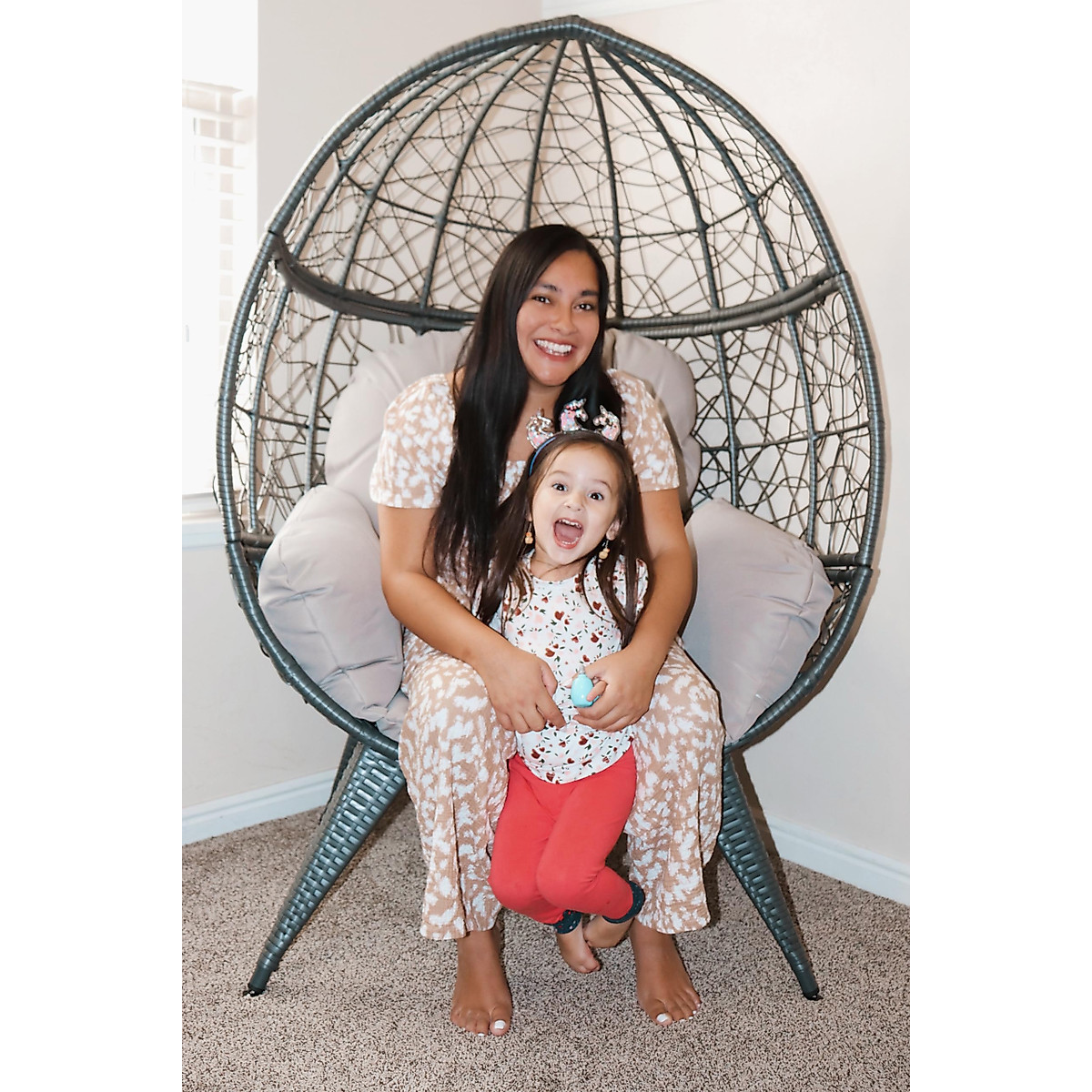 YITAHOME Egg Chair Wicker Outdoor Indoor Oversized Large Lounger with Stand Cushion Leveling Feet Egg Basket Chair 330lbs Capacity for Patio, Garden, Backyard, Balcony-Grey