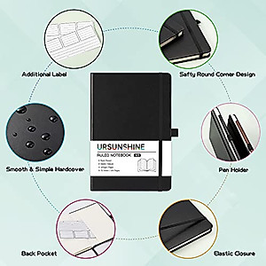 URSUNSHINE Ruled Notebook/Journal - Classic Lined Journal/Notebook, 5.7" x 8.4", Hardcover with Thick Paper, Banded + Pen Holder +Inner Pocket - Black