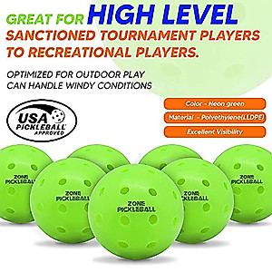 ZONE PICKLEBALL Neon Green Outdoor Pickleballs | USAPA Approved | 40 Holes | Durable | 6 Pack|