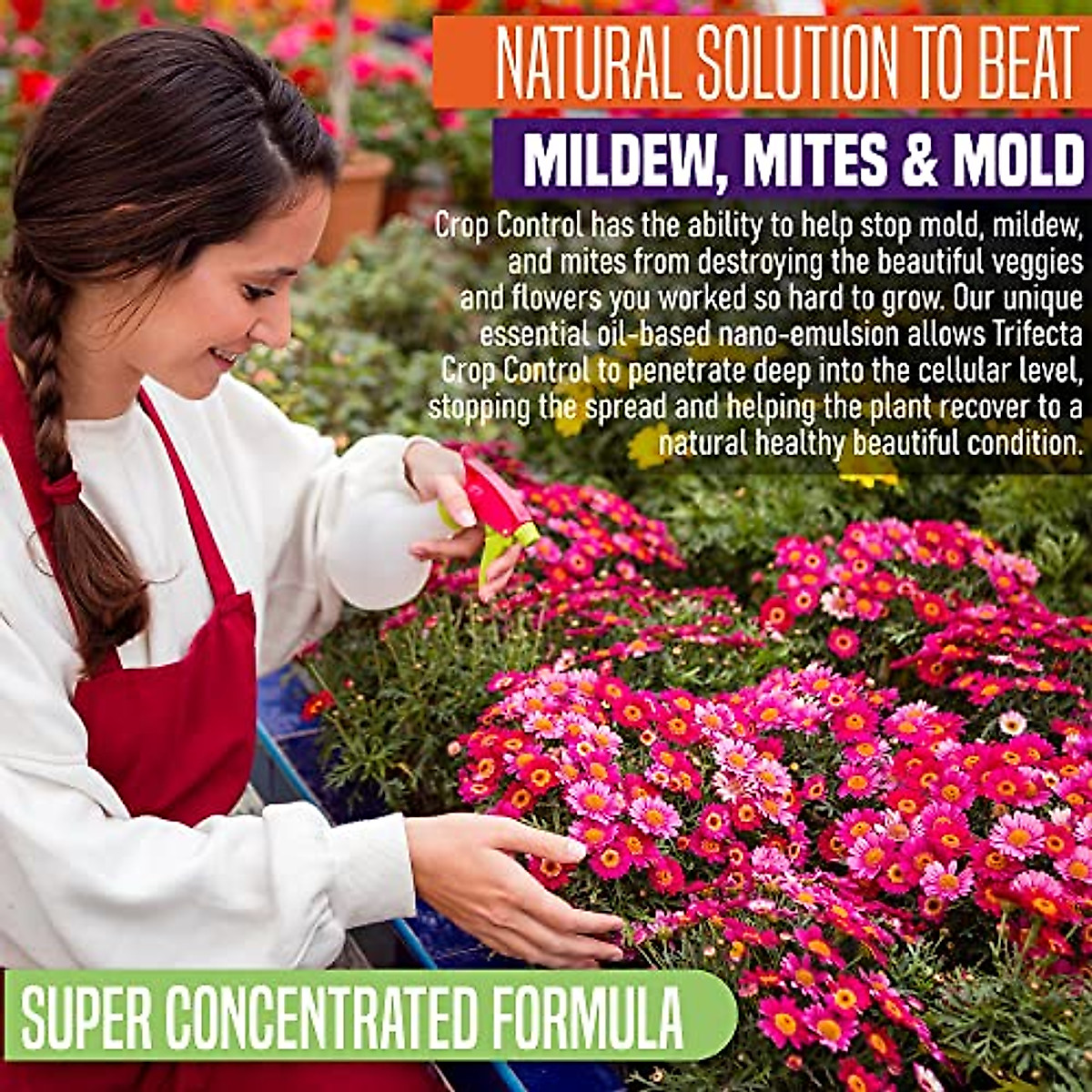 Trifecta Crop Control Super Concentrate All-in-One Natural Pesticide, Fungicide, Miticide, Insecticide, Help Defeat Spider Mites, Powdery Mildew, Botrytis, Mold, and More on Plants 4 OZ