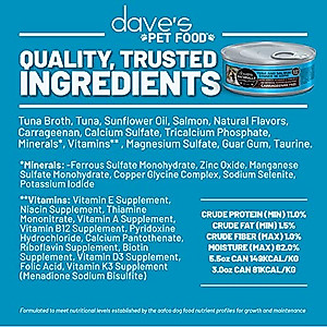 Dave's Pet Food Grain Free Wet Cat Food (Tuna & Salmon Dinner in Aspic), Naturally Healthy Canned Cat Food, Added Vitamins & Minerals, Wheat & Gluten-Free, 5.5 oz (Case of 24)