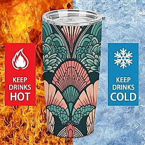 HaxigWcufx Stainless Steel Tumbler with Lid 20 Oz Acuum Insulated Tumbler Hand Drawn Fan Coffee Mug for Travel Reusable Car Cup Double Wall Insulated Cup for Coffee