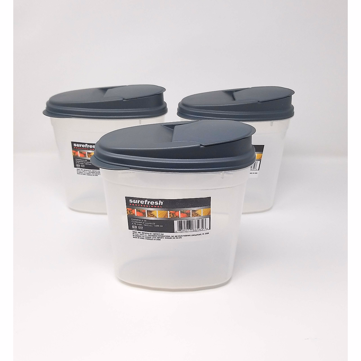 3 Plastic Containers & Lids 3-Piece Set 54oz Cereal Grain Dispenser Dry Food Storage Container & Organizer BPA Free Freezer Safe