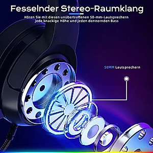 YINSAN Gaming Headset for PS4 PS5 Xbox Series X|S Xbox One PC Gaming Headphones for Nintendo Switch with Stereo Surround Sound RGB Light Over Ear Wired Gamer Headset with Flip-to-Mute Microphone