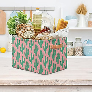Fabric Storage Bins Cactus Green Pink Small Shelf Basket With Handles Decorative Cubes Box Organizer Containers for Shelves Home Office Decor