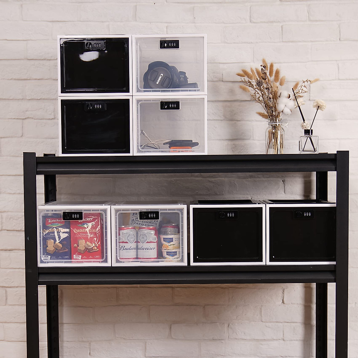 Gemaxvoled 2 Pack Medicine Lock Box, Large Capacity Premium Material Lockable Storage Bin Organizer Box for Safe Medication/Fridge Food/Snacks/Phone/Tablet Jail(Black)