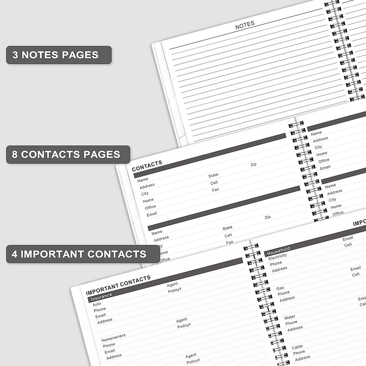 2024-2028 Monthly Planner/Calendar - Jan 2024 - Dec 2028, 5 Year Monthly Planner with Tabs & Celebrity Quotes, 9" x 11", Famous Quotes, Two-Side Pocket, Suitable for Long-Term Planning, Grey
