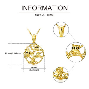 ELFRONT Owl Necklaces 14K Yellow Gold Owl 14kt Gold Owl Tree of Life Jewelry Gifts for Women