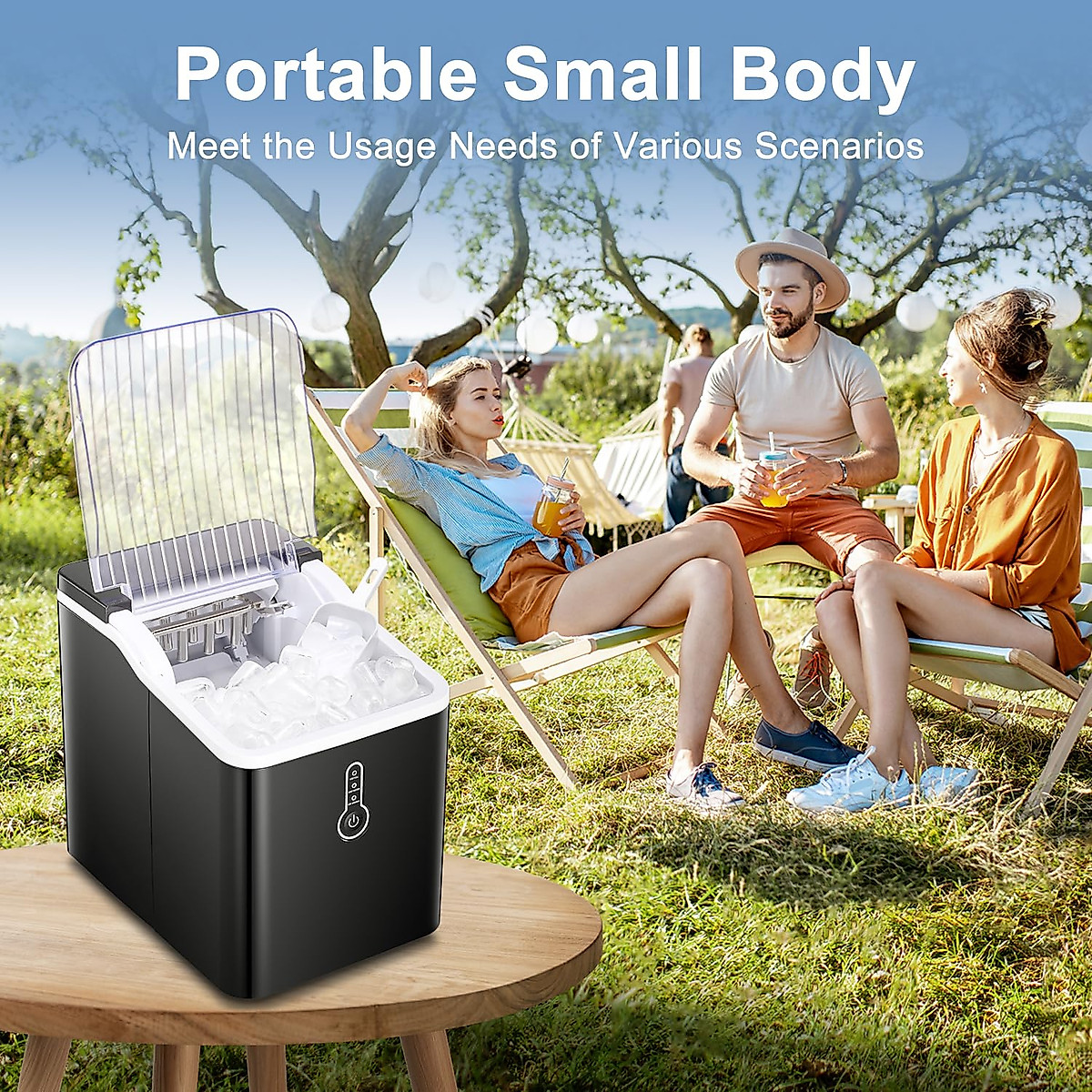 Ice Makers Countertop, Portable Ice Makers Countertop with Self-Cleaning,9 Bullet Cubes Ready in 8 Mins,26lbs/24H，with Ice Scoop and Ice Basket，for Home Kitchen Camping RV.(Black)