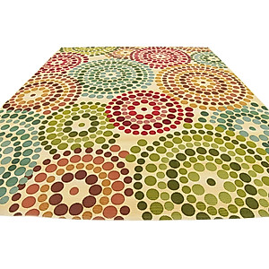Unique Loom Outdoor Modern Collection Area Rug - Spark (10' x 12' 2" Rectangle, Beige/ Burgundy)