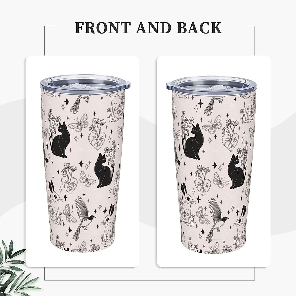 JASROTAO Goth Cat Tumbler,Cats 20oz Stainless Steel Insulated Travel Tumbler,Travel Coffee Mug with Lid and Straw Water Bottle Drink Tumbler Cups Gifts for Women Men