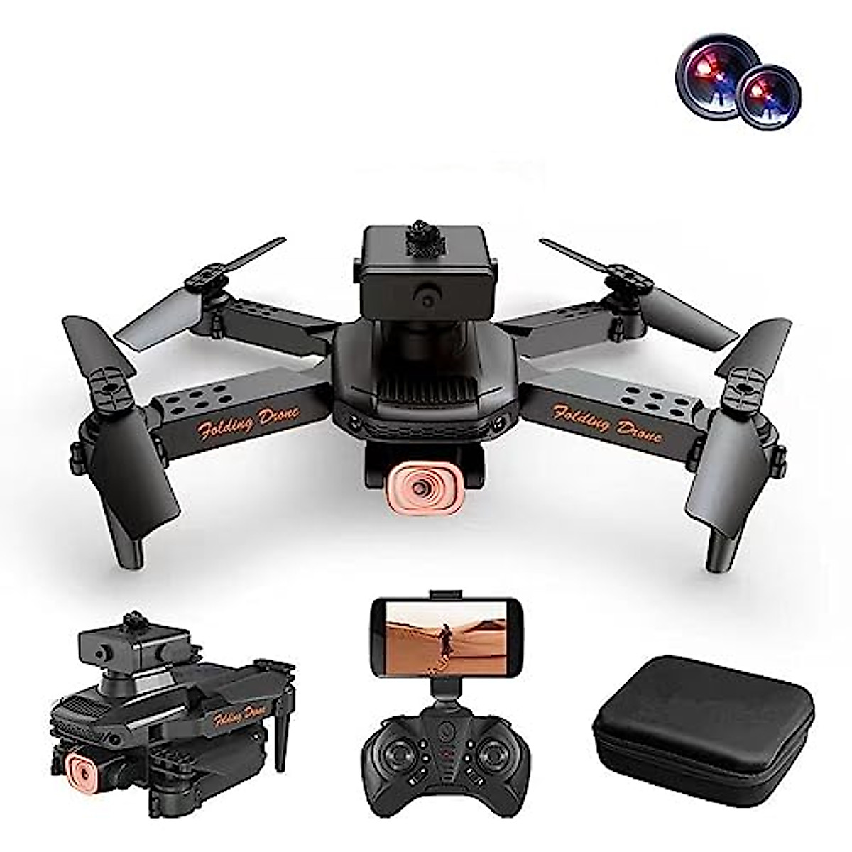 Drone With Dual 1080P HD FPV Camera Remote Control With Altitude Hold, Headless Mode, Start Speed Adjustment, Mini Drone Toys Gifts For Boys Girls (C Black(Dual Camera))