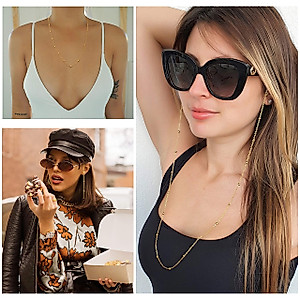 PEARLADA 18K Gold Plated Eyeglass Chain for Women Sunglasses Strap Holder Reading Glasses Retainer Handmade Around Neck Jewelry Gift for Christmas Fashion Gold Beaded Chain String Cord Lanyard