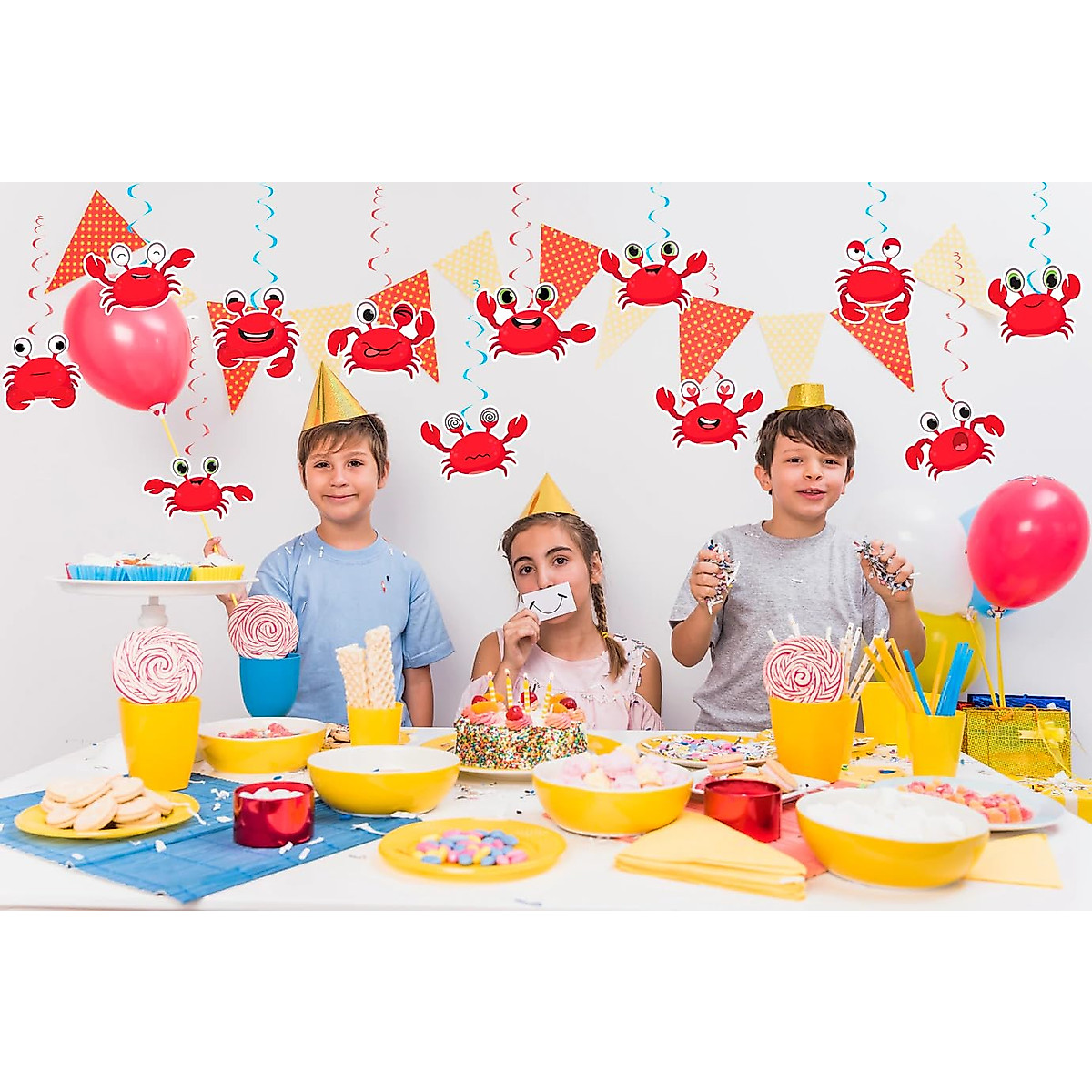 24 Pcs Crab Hanging Swirls Crab Party Decorations Crab Spirals Crab Ceiling Decorations Crab Party Supplies for Crab Birthday Party Ocean Decorations