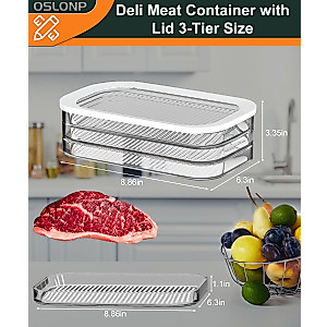Deli Meat Container for Fridge,Lunch Meat Container for Refrigerator,Lunch Meat Cheese Container for Refrigerator,Stackable Food Storage Boxes With Lid Cold Cuts ,Salami,Bacon ,BPA Free,18.6oz 3 Pack