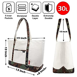 Rough Enough Large Canvas Camo Tote Bag for Women Men Work Travel with Zipper Pockets and Compartments