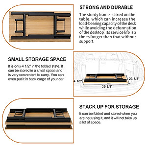 Need Folding Desk for Home Office 39-3/8'' Length Modern Folding Table Computer Desk No Install Needed Teak Color Desktop Black Frame, AC5BB(10060)
