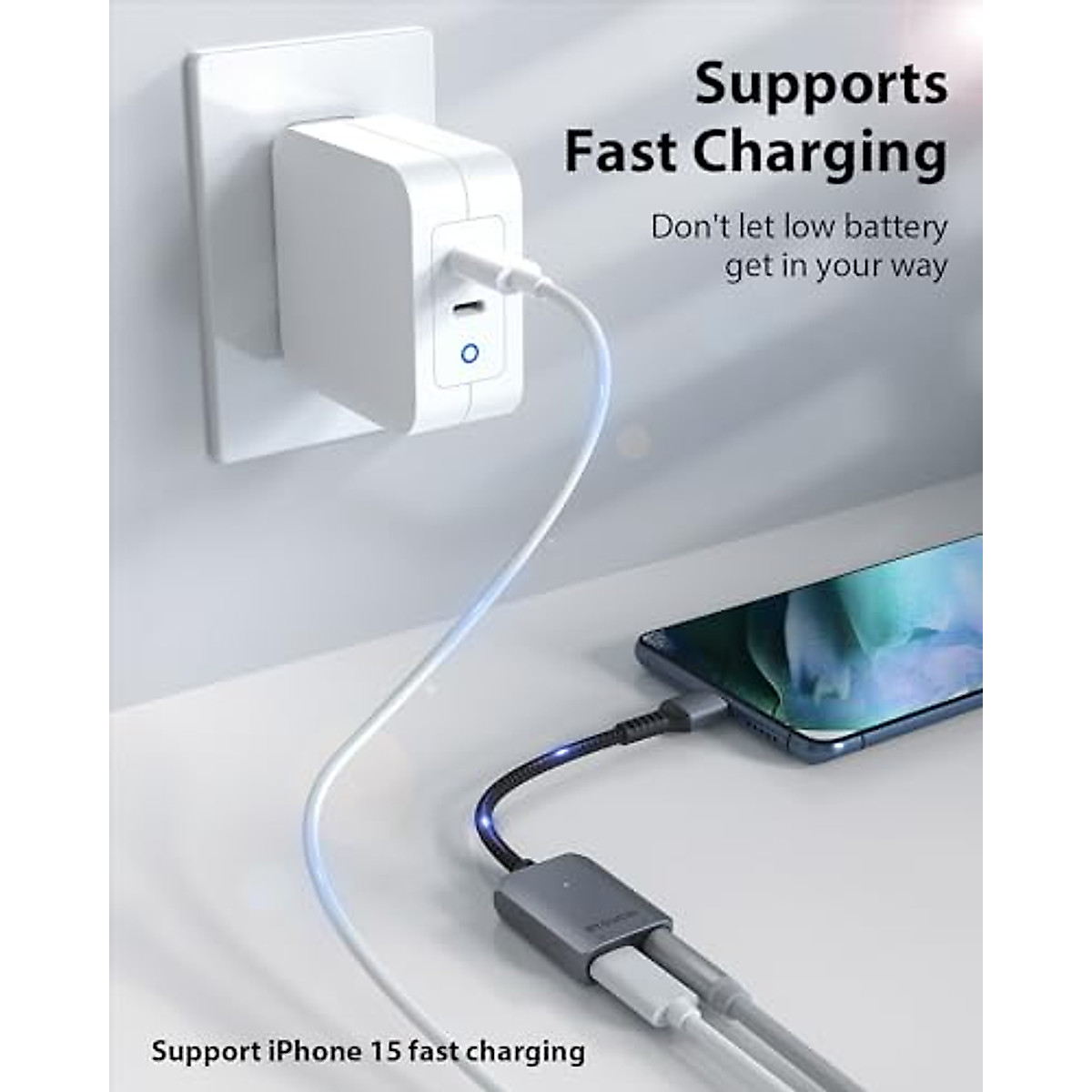 Stouchi USB C to 3.5mm Headphone and Charger Adapter, 2 in 1 USB C to Aux Audio Jack with Safe 30W Fast Charging, Hi-res DAC Compatible with iPhone15, iPad, Pixel 8/7/6/5, Samsung Galaxy S22 S21 Plus