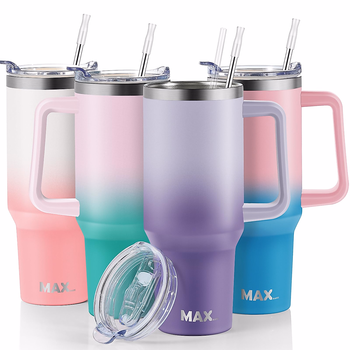 MaxBase 40 Oz Tumbler with Handle and Straw Lid, Insulated Reusable Stainless Steel Travel Mug Keeps Drinks Cold up to 34 Hours, 100% Leakproof Bottle (GradientPurple)