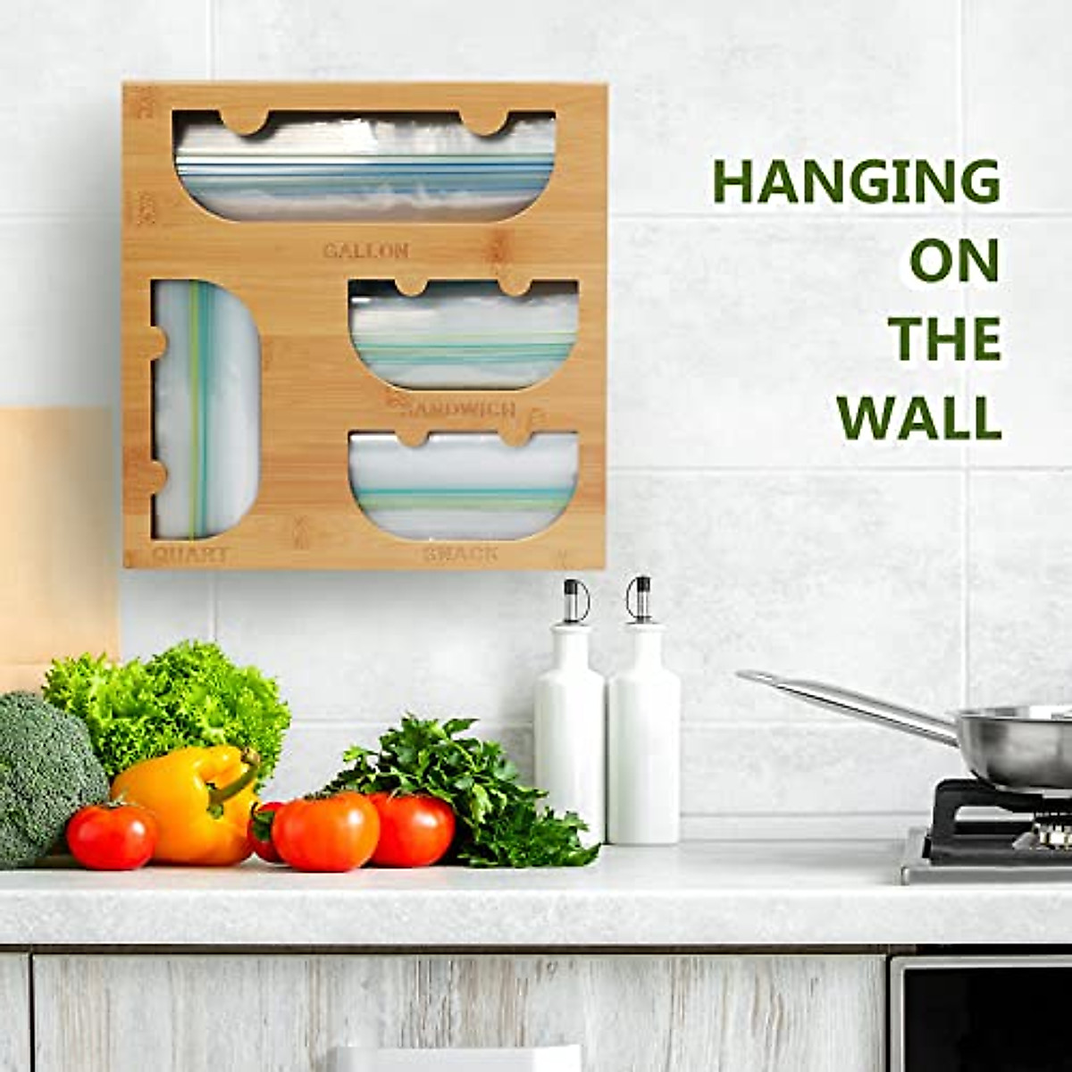 INPant ziplock Bag Storage Organizer For Kitchen Drawer, Bamboo Baggie Holder, Suitable for Gallon, Quart, Sandwich And Snack Variety Size Bags