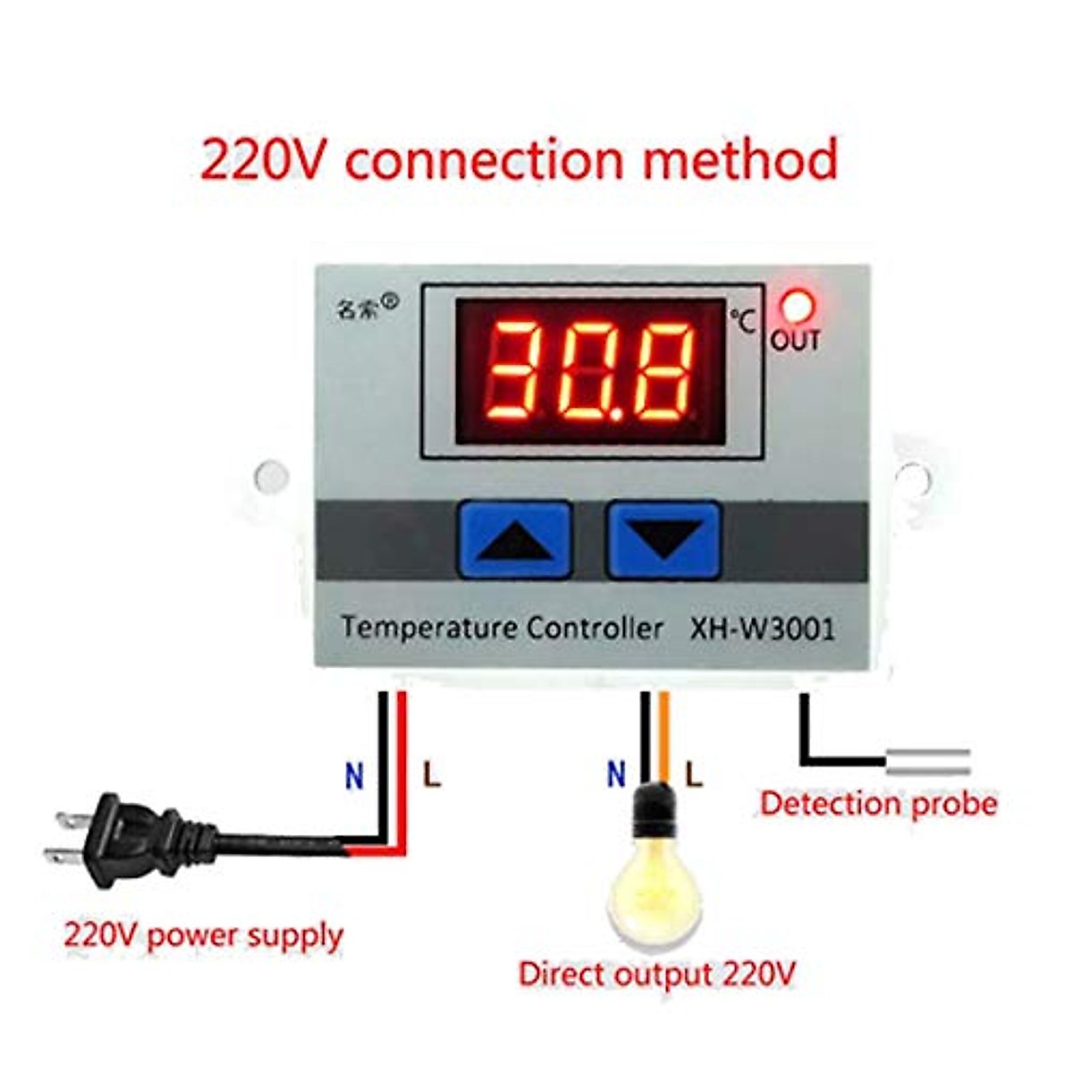HiLetgo 220V Digital LED Temperature Controller Thermostat Control Switch NTC 10K Probe XH-W3001