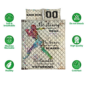 OhaPrints Custom Softball Girl Batter Watercolor Personalized Name Number Quilt Blanket & Pillowcases, Bedding Set & Pillow Cover, King Queen Double Twin Throw Full Size Bedspread Bed