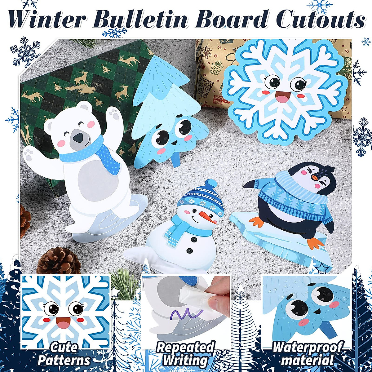 80 Pcs Winter Cutouts Winter Paper Bulletin Board for Preschool Paper Bulletin Board Decorations Preschool Classroom Back to School Teacher Supplies Classroom Cutouts
