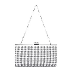 Rhinestone Clutch Purses for Women Evening Party Bags Sparkly Silver Purse Bling Wedding Clutch Glitter Wristlet Wallet Envelop Clutch Crossbody Shoulder Bag Mini Club Purse with Detachable Chain