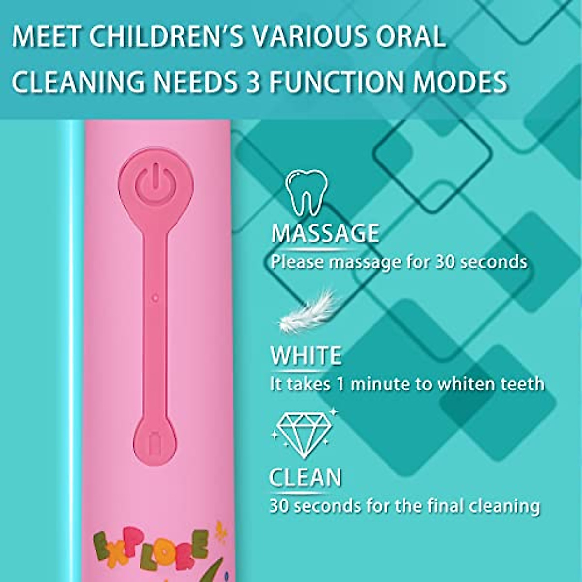 7AM2M Kids Electric Toothbrushes with 4 Brush Heads, 3 Modes with Memory, IPX7 Waterproof, 2 Minutes Build-in Smart Timer, Baby Kids Toothbrushes Suitable Age 3+ (Pink)