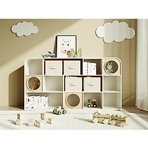 LayerSpace 3 Pack Fabric Storage Bins for Shelves | 16.93x12x8.23in Closet Storage Bins | Collapsible Storage Bins for Organization | Linen Clothes Storage Bins | White & Ivory