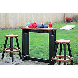 Leisure Accents Single Bar Set Includes 2 Barstools Redwood Top & Black Base Ideal for Patio Hot Tub Area Backyard Durable WeatherResistant Design Easy Nohardware Assembly Proudly Made in USA