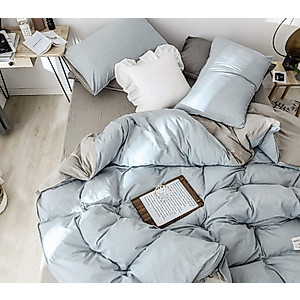 MOON'S SLEEPWARES / Herse Series / [ Sky Blue and Brown, California King Size ] [ 100% Cotton 200 Thread Count ] Duvet Cover Set (Duvet Cover with Two Pillow Cases) SJTDS240x275SB