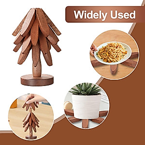 Wooden Trivets for Hot Dishes, Tree Shape Trivets Set, 4 Wooden Trivets + 1 Stand Stored Like a Christmas Tree, Sapele Wood Trivets for Hot Pots, Pans, Bowl, teapot