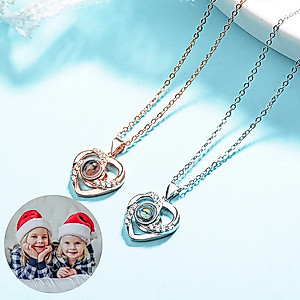 V2G1K2HJ.d Custom Photo Projection Necklace Heart Pendant Necklaces Chain Projection Gift for Love Women Family Christmas Valentine's Day Mother Day