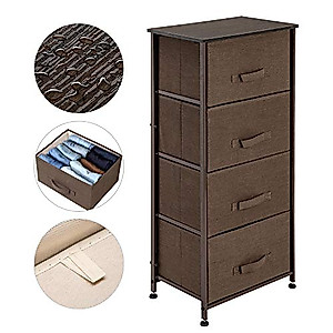 4-Tier Dresser Tower, Fabric Drawer Organizer with 4 Easy Pull Drawers with Metal Frame,Wooden Tabletop for Living Room (Brown)