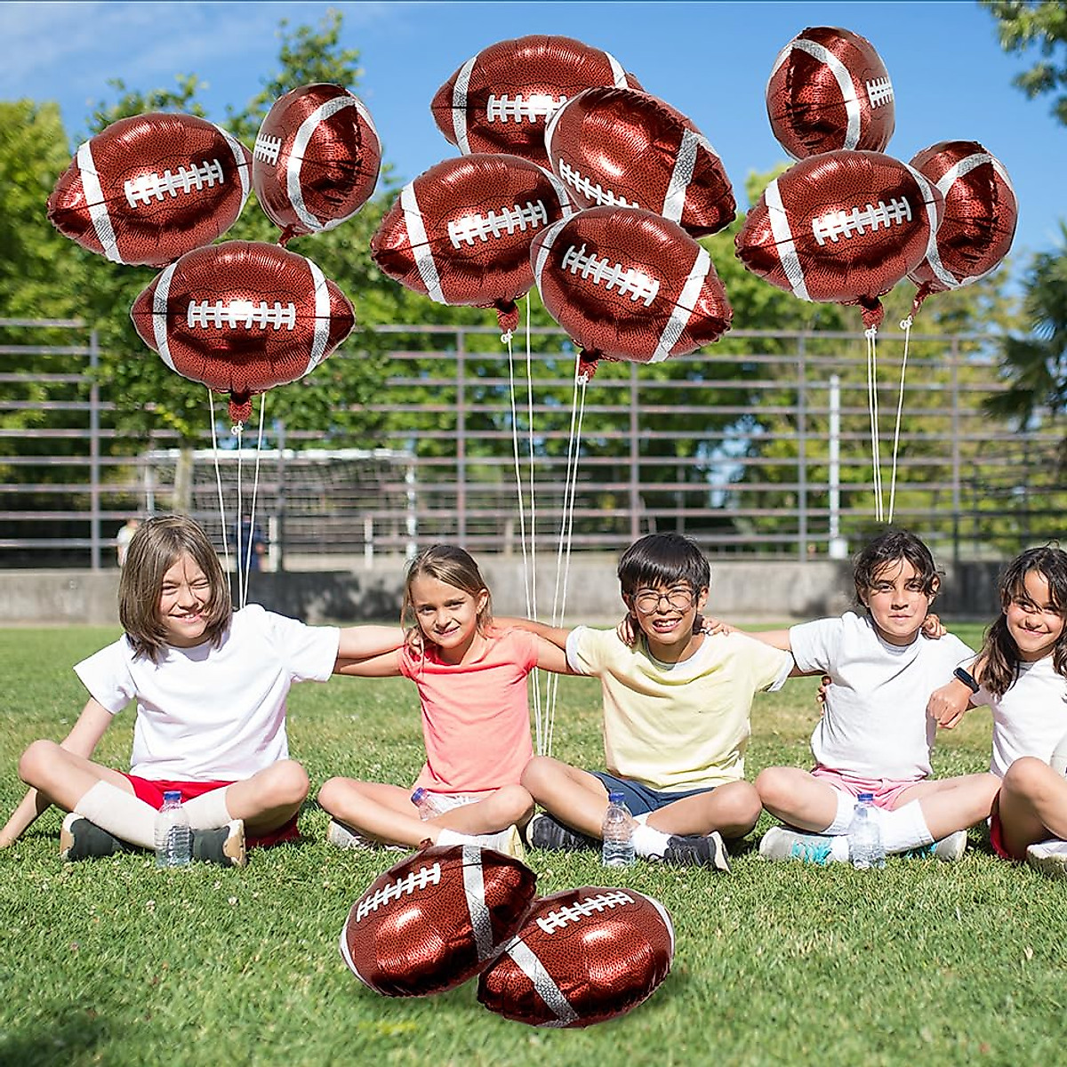 Deermon Super 12 Pack 20 Inches American Football Rugby Mylar Foil Balloons, Sports Themed Brown Football Decoration Party Helium Aluminum Balloon