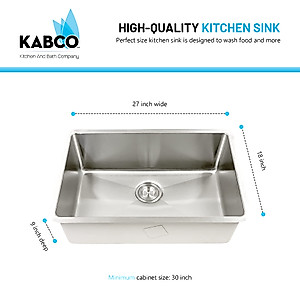 KABCO 18 Gauge 27 Inch Single Bowl Undermount Stainless Steel Kitchen Sink with 2 Pieces Sink Accessories, Rust Resistant Sound and Heatproof Laser Cut Tight Radius Sink for Indoor or Outdoor Kitchens
