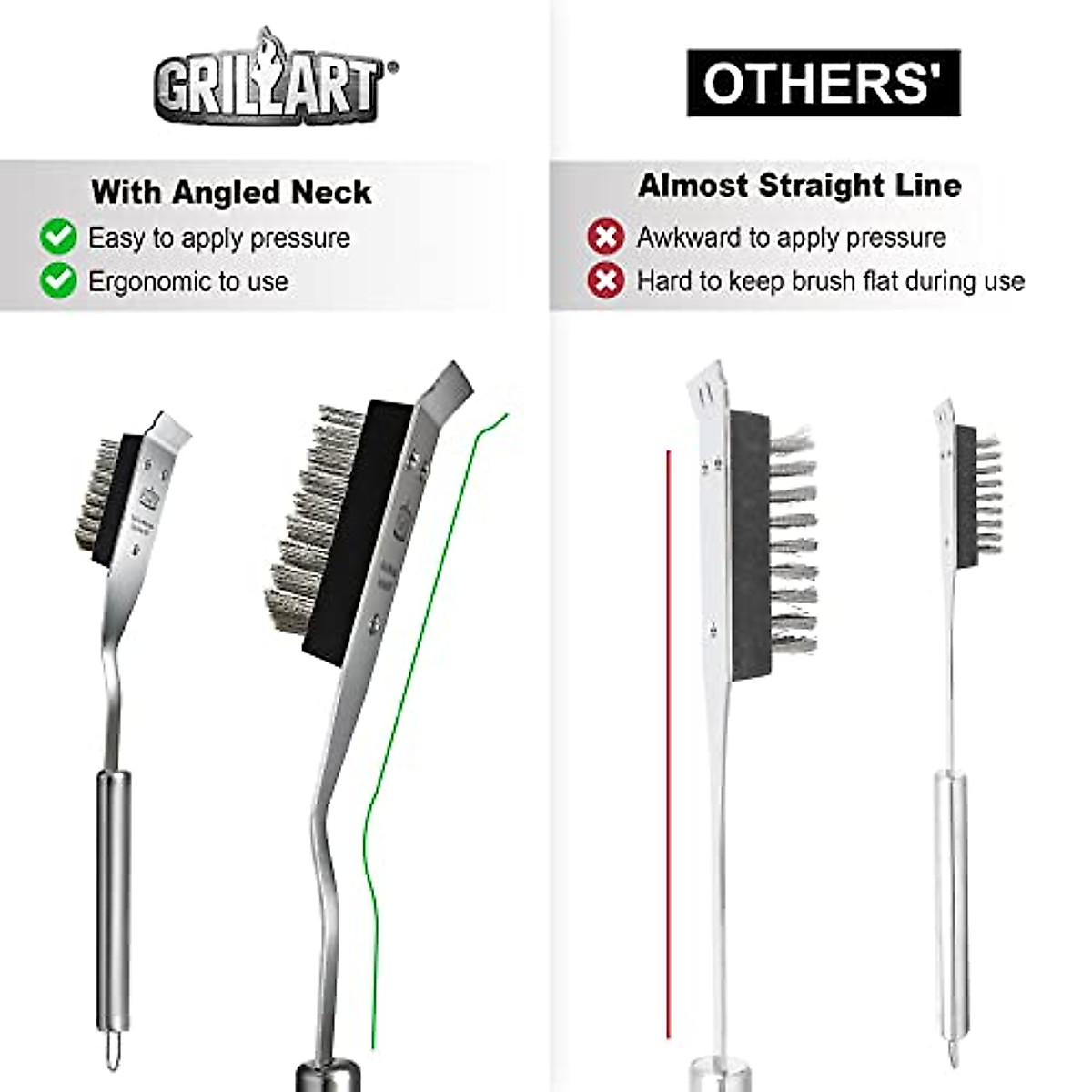 GRILLART Grill Brush and Scraper, Wire BBQ Grill Brush for Outdoor Grill, 16.5” Grill Cleaning Brush BBQ Grill Accessories, Safe Grill Cleaner Brush-Ideal Gift for Men/Dad BBQ Brush for Grill Cleaning