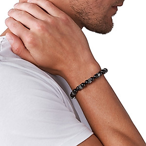 Diesel All-Gender Stainless Steel and Beaded Bracelet, Color: Black (Model: DX1163040)
